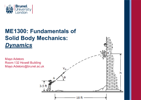 (PDF) ME1300: Fundamentals of Solid Body Mechanics: Dynamics
