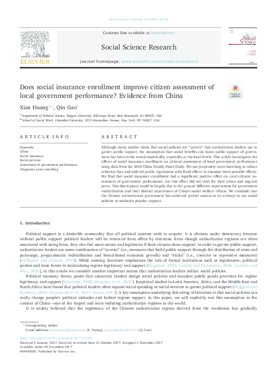 (PDF) Does Social Insurance Enrollment Improve Citizen Assessment of ...