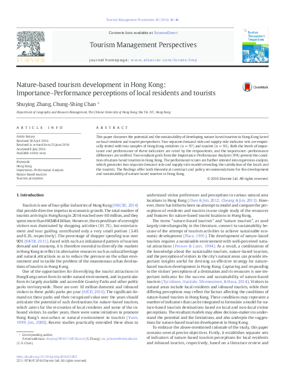 (PDF) Nature-based tourism development in Hong Kong: Importance ...