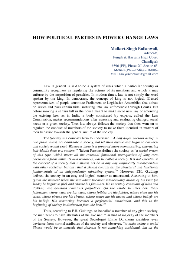 (PDF) HOW POLITICAL PARTIES IN POWER CHANGE LAWS