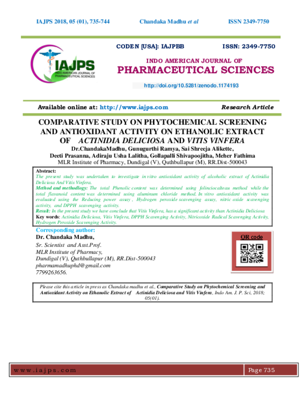 (PDF) COMPARATIVE STUDY ON PHYTOCHEMICAL SCREENING AND ANTIOXIDANT ACTIVITY ON ETHANOLIC EXTRACT ...