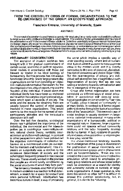 (PDF) From the credibility crisis of formal organizations to the re ...