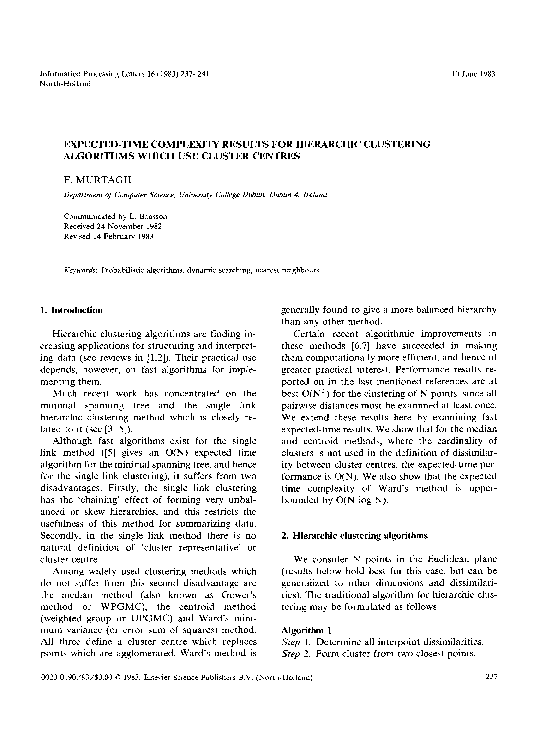 Pdf Efficient Hierarchic Clustering Algorithms