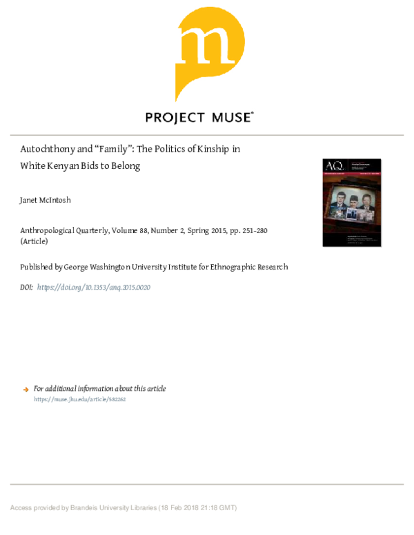 (PDF) Autochthony and "Family": The Politics of Kinship...