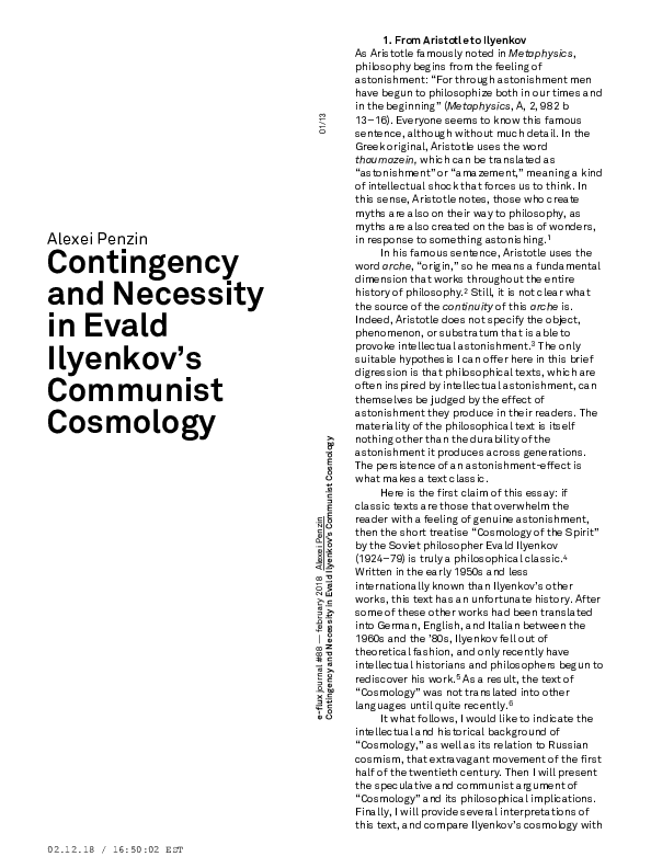 (PDF) Contingency and Necessity in Evald Ilyenkov's Communist Cosmology