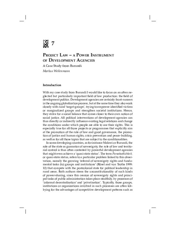 (PDF) Project Law - a Power Instrument of Development Agencies. A Case ...