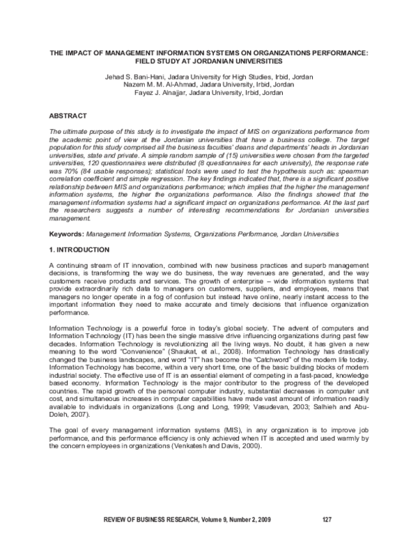Pdf The Impact Of Management Information Systems On Organizations