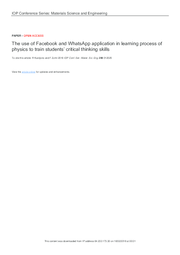 (PDF) THE USE OF FACEBOOK AND WHATSAPP APPLICATION IN LEARNING PROCESS ...