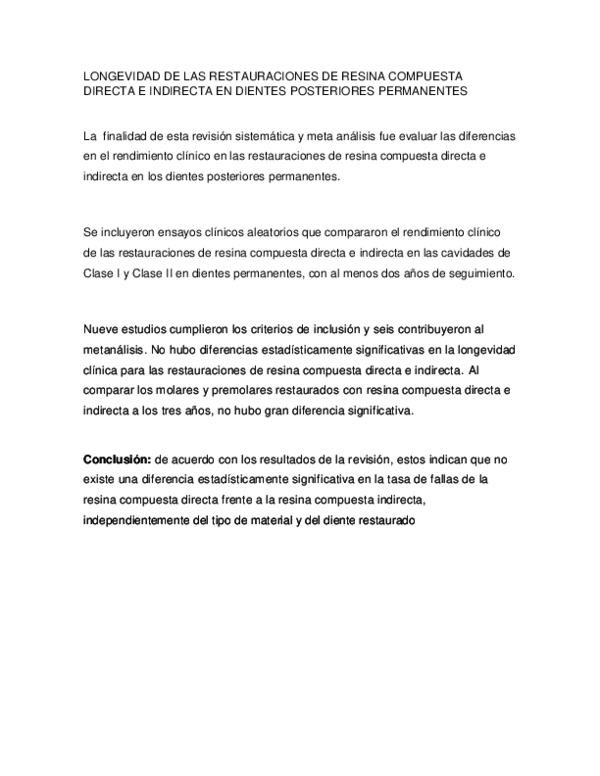(DOC) LONGEVIDAD DE LAS RESTAURACIONES DE RESINA COMPUESTA DIRECTA E ...