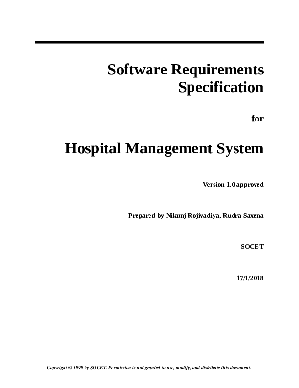 (DOC) Software Requirements Specification for Hospital Management System