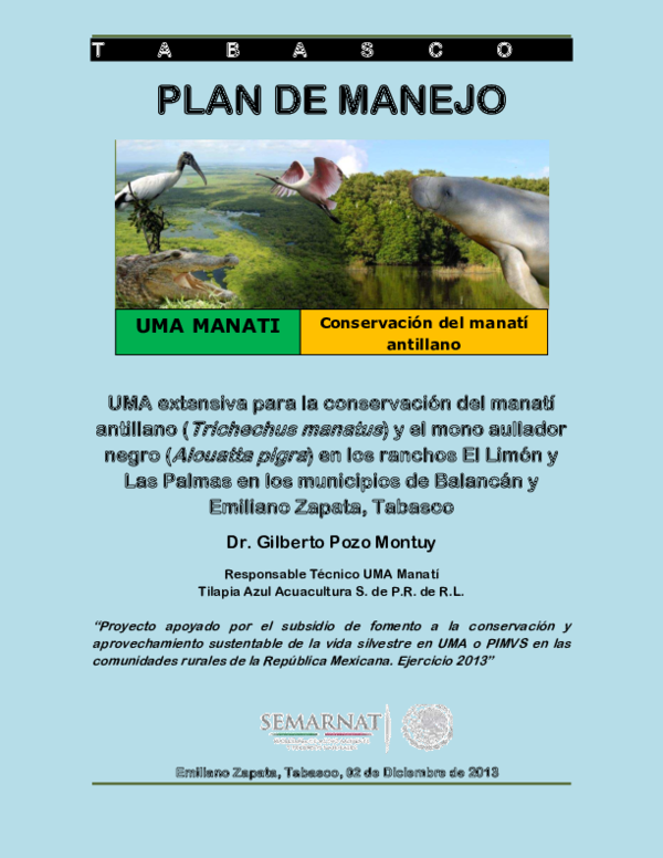 (PDF) PLAN DE MANEJO EN VIDA LIBRE PARA LA CONSERVACIÓN DEL MANATÍ ...