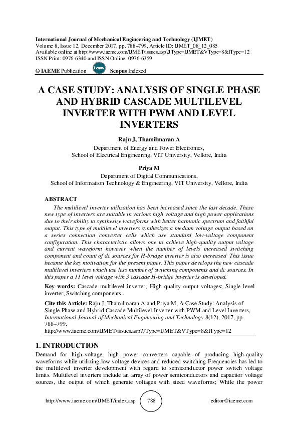 (PDF) A CASE STUDY: ANALYSIS OF SINGLE PHASE AND HYBRID CASCADE MULTILEVEL INVERTER WITH PWM AND ...