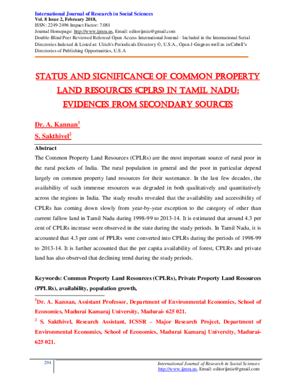 (PDF) Status and Significance of Common Property Land Resources (CPLRs ...