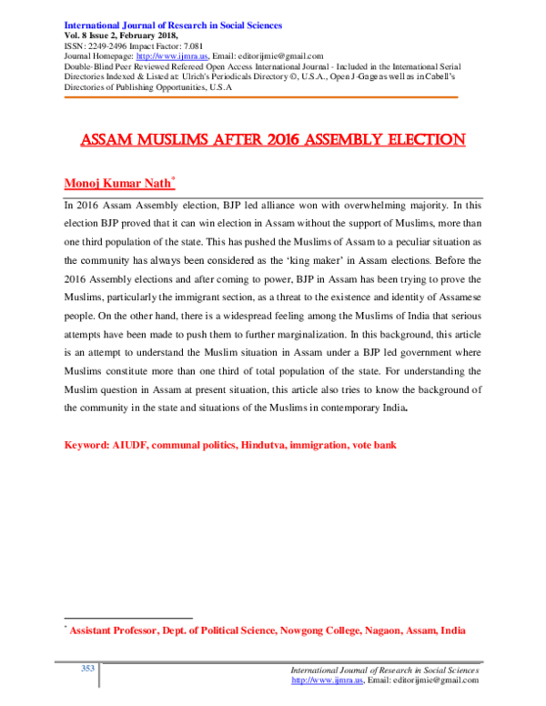 (PDF) Assam Muslims after 2016 Assembly Election