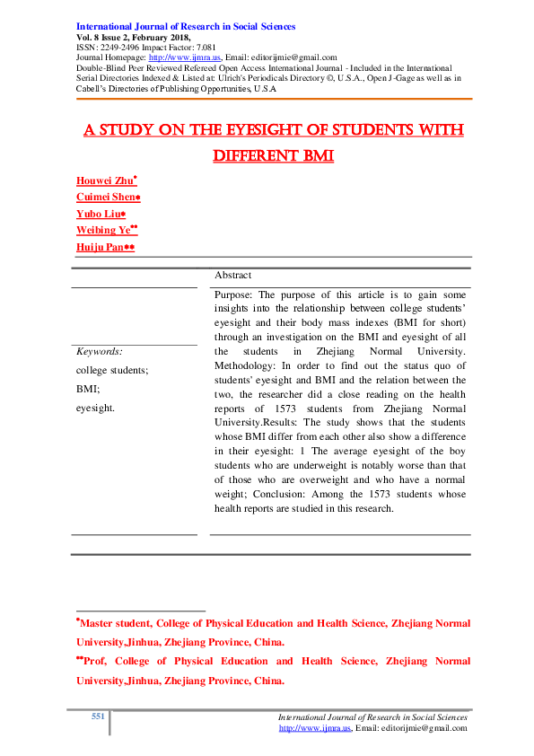 (PDF) A Study on the Eyesight of Students with Different BMI