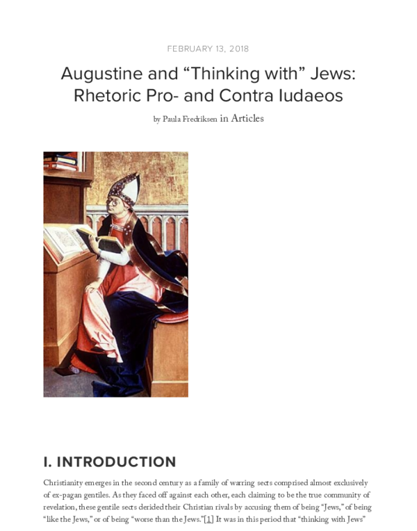 (PDF) Augustine and " Thinking with " Jews: Rhetoric Pro-and Contra Iudaeos