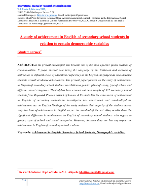 (PDF) A study of achievement in English of secondary school students in ...