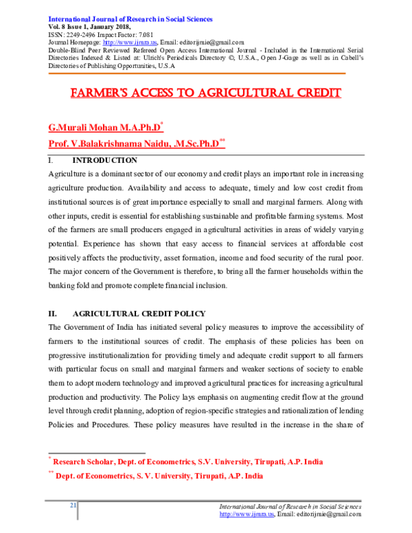 (PDF) FARMER'S ACCESS TO AGRICULTURAL CREDIT