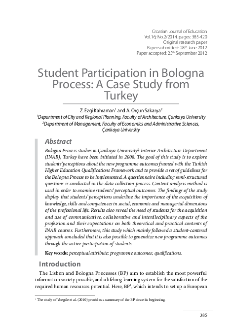 (PDF) Student Participation in Bologna Process: A Case Study from Turkey