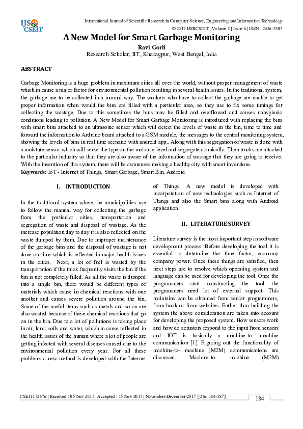 (PDF) A New Model for Smart Garbage Monitoring