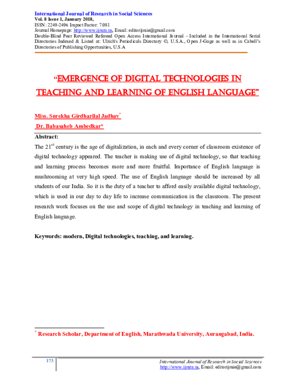 (PDF) " EMERGENCE OF DIGITAL TECHNOLOGIES IN TEACHING AND LEARNING OF ...