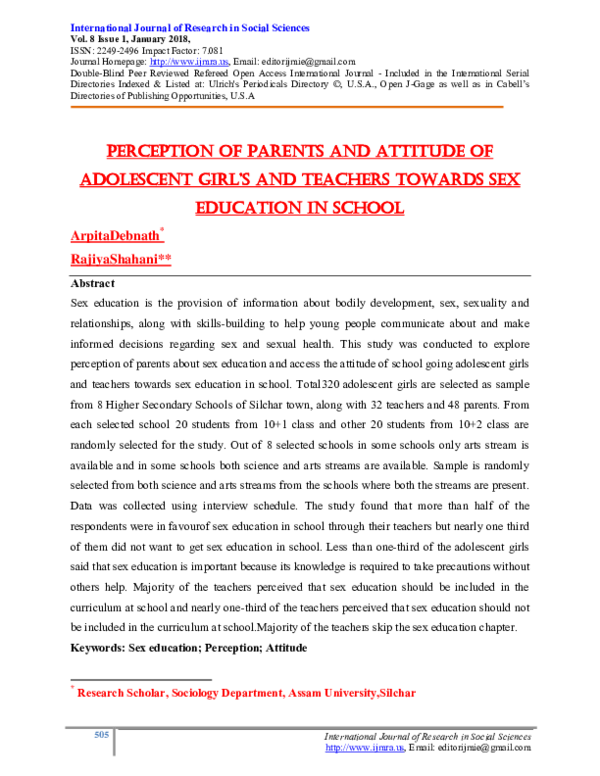 (PDF) Perception of Parents and Attitude of Adolescent Girl's And ...