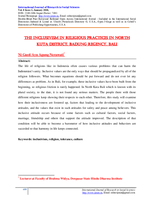 (PDF) The Inclusivism in Religious Practices in North | Publisher ijmra ...