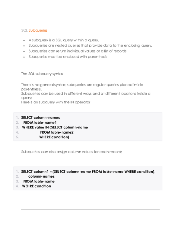 (DOC) SQL Subqueries