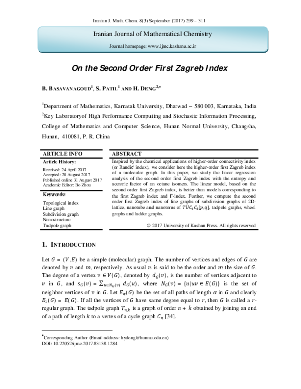 (PDF) On the Second Order First Zagreb Index