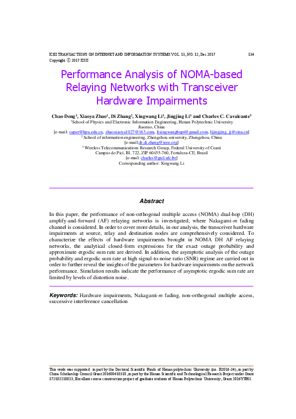 (PDF) Performance Analysis of NOMA-based Relaying Networks with Transceiver Hardware Impairments