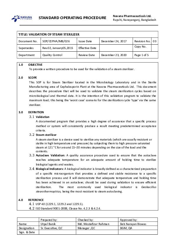 (DOC) Nhcl Autoclave Validation