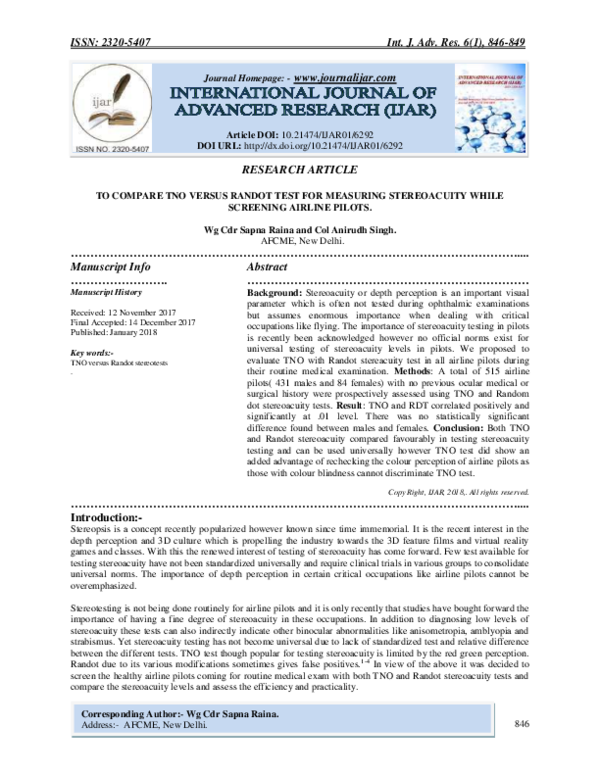 (PDF) TO COMPARE TNO VERSUS RANDOT TEST FOR MEASURING STEREOACUITY ...