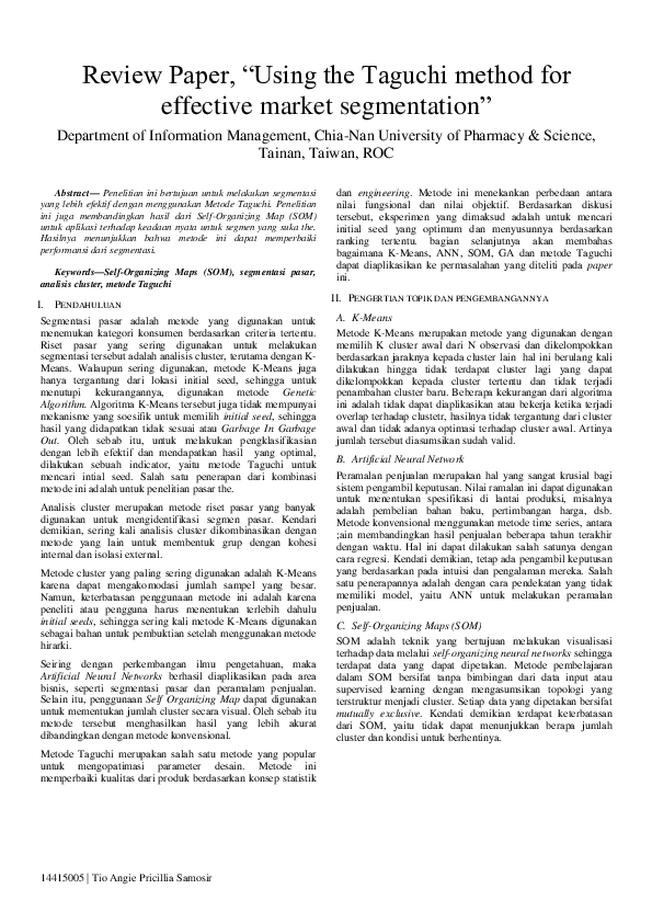 (PDF) Review Paper-Market Segmentation by Taguchi .pdf