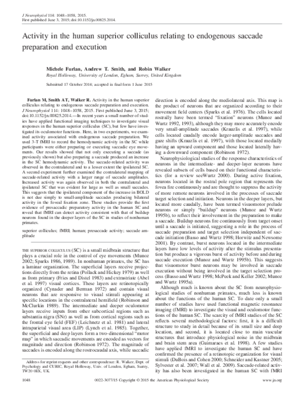 (PDF) Activity in the human superior colliculus relating to endogenous saccade preparation and ...