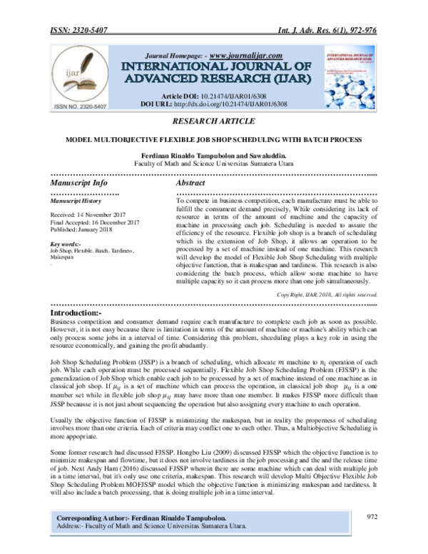 Pdf Model Multiobjective Flexible Job Shop Scheduling With Batch Process