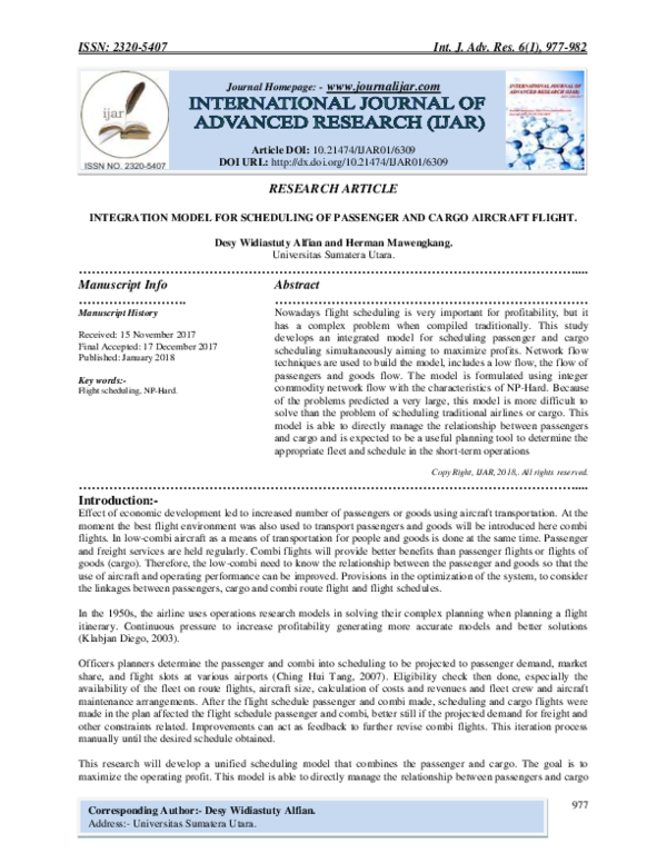 (PDF) INTEGRATION MODEL FOR SCHEDULING OF PASSENGER AND CARGO AIRCRAFT ...