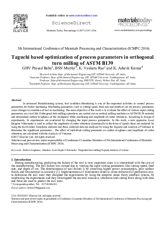 (PDF) Taguchi based optimization of process parameters in orthogonal ...