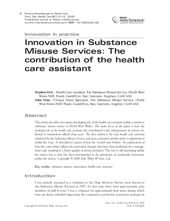 (PDF) Innovation in Substance Misuse Services: the contribution of the ...