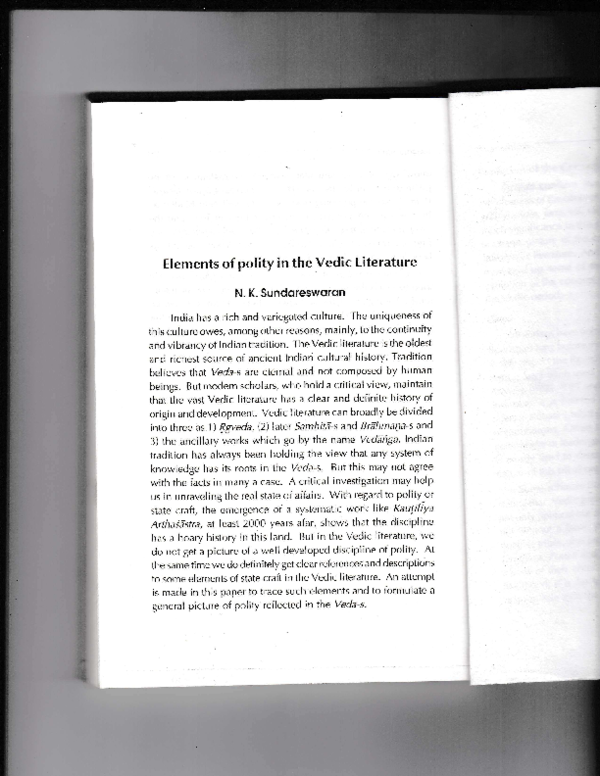 (PDF) Elements of polity in the Vedic literature