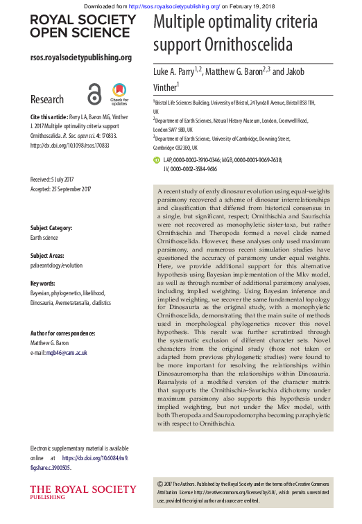 (PDF) Multiple optimality criteria support Ornithoscelida