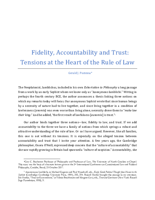 (PDF) Fidelity, Accountability and Trust: Tensions at the Heart of the ...