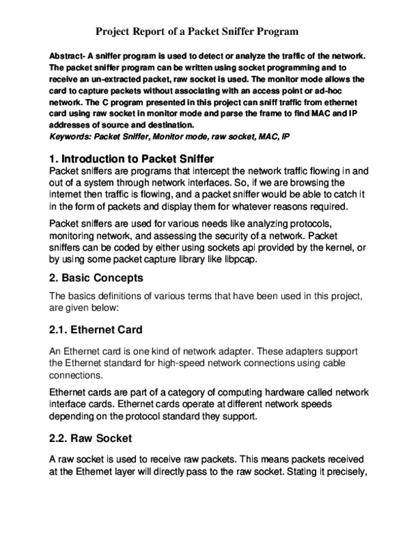 (PDF) Project Report of a Packet Sniffer Program