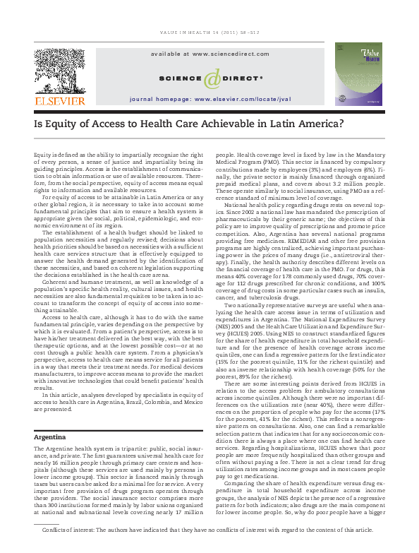 (PDF) Is Equity of Access to Health Care Achievable in Latin America?