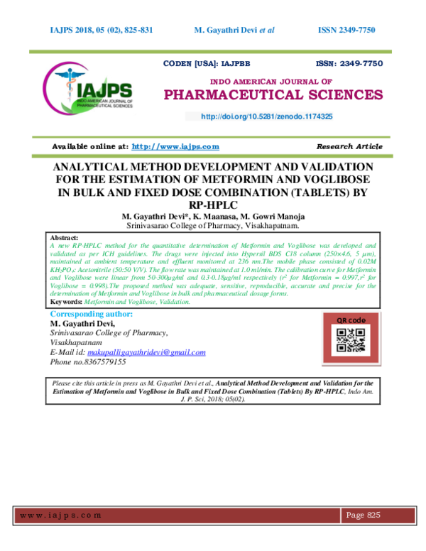 Pdf Analytical Method Development And Validation For The Estimation Of Metformin And Voglibose