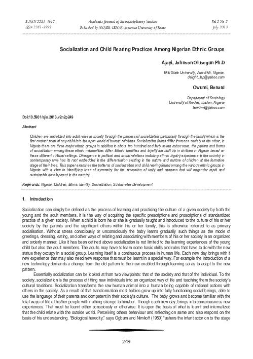 (PDF) Socialization and Child Rearing Practices Among Nigerian Ethnic ...
