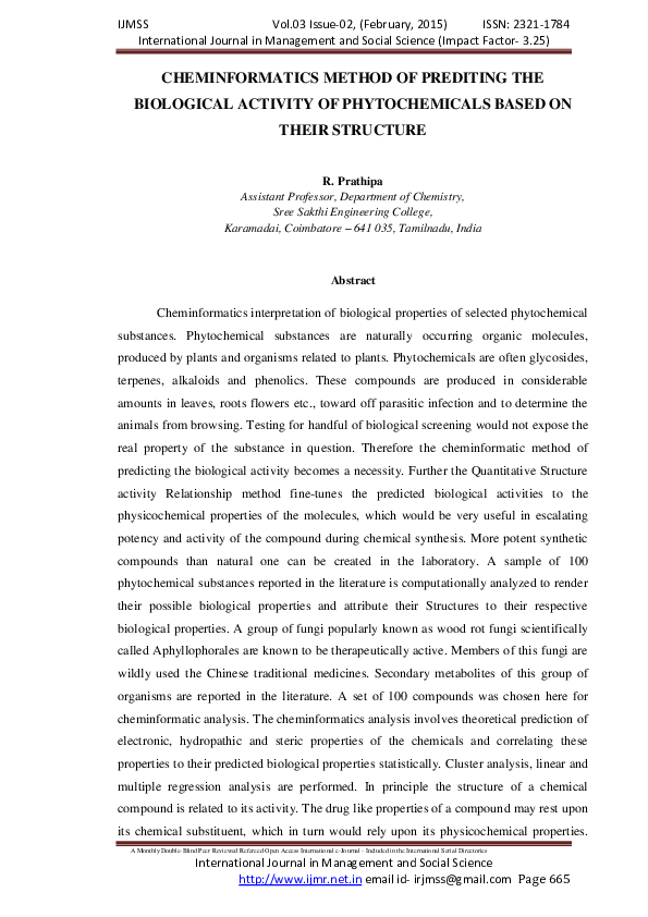 (PDF) CHEMINFORMATICS METHOD OF PREDITING THE BIOLOGICAL ACTIVITY OF PHYTOCHEMICALS BASED ON ...