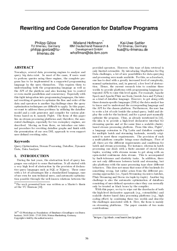 (PDF) Rewriting and Code Generation for Dataflow Programs