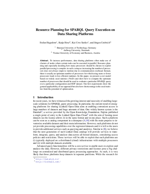 (PDF) Resource Planning for {SPARQL} Query Execution on Data Sharing Platforms