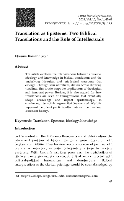 (PDF) Translation as Episteme: Two Biblical Translations and the Role ...