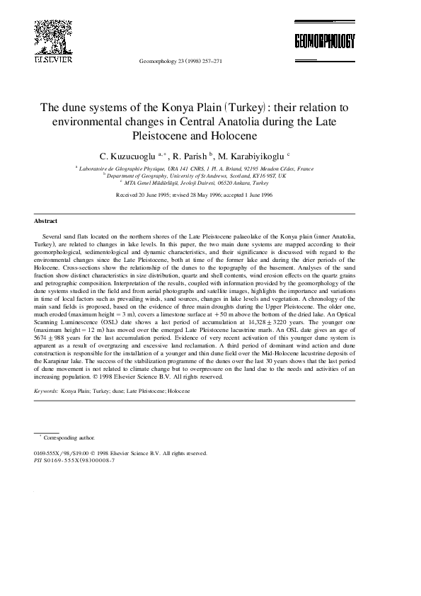 (PDF) The dune systems of the Konya Plain (Turkey): their relation to environmental changes in ...